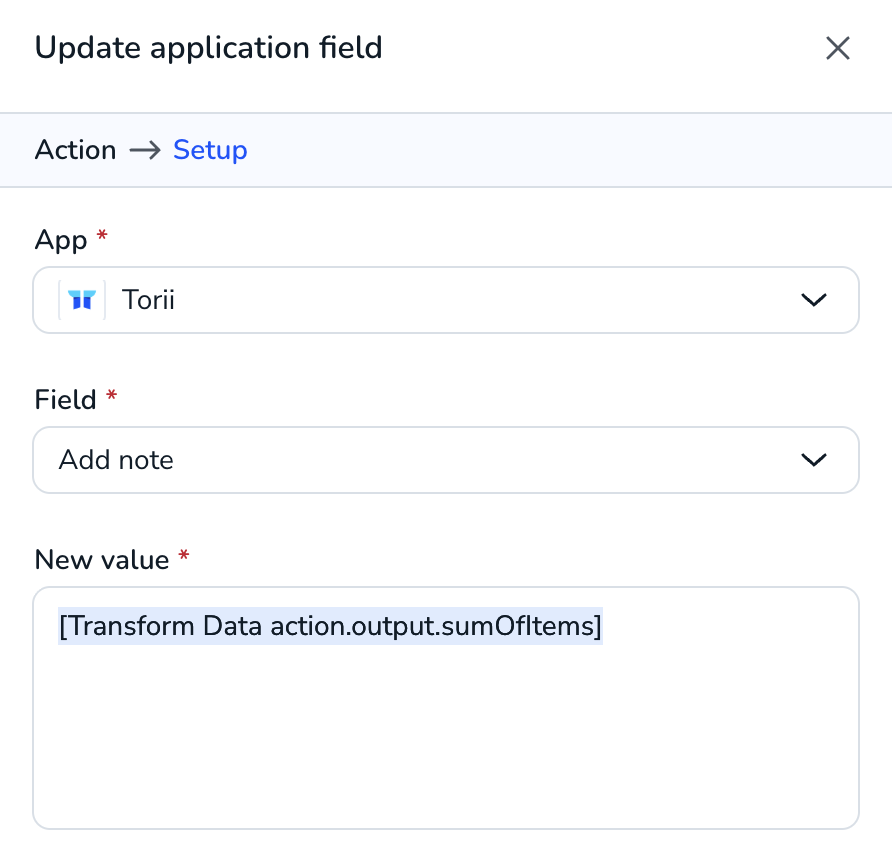 Transform Data action – Torii